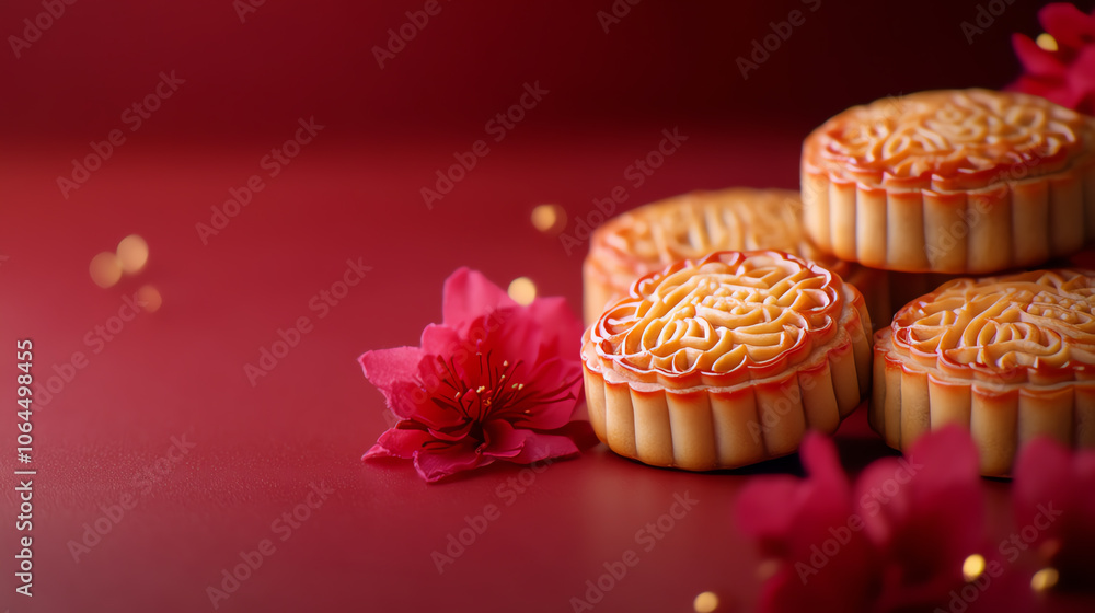 Delicious mooncakes decorated with intricate designs, surrounded by ...
