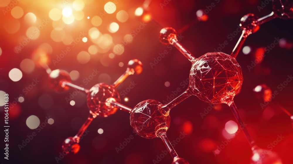 Red nano molecules structure particles research DNA lab test background ...