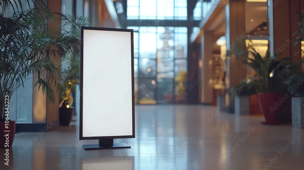 Mockup. Contemporary Signage in Office Hall, Evening Light Stock Photo ...