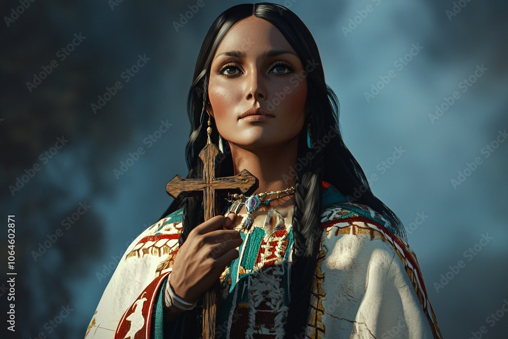 Saint Kateri Tekakwitha, the first Native American saint, is portrayed ...