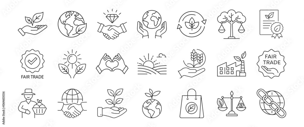 Fair Trade, Sustainability line icon set. Vector pictograms of ethical ...