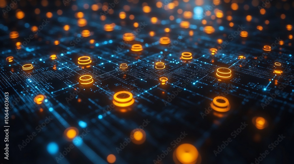 Internet of Things IoT network represented a holographic web connecting smart devices secure ...