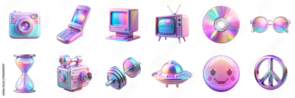 Стоковая иллюстрация «Y2K style holographic icons isolated on ...