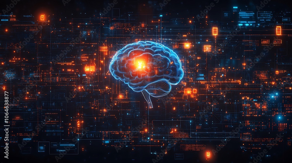 Neural network diagram security nodes and AI symbols illustrating ...