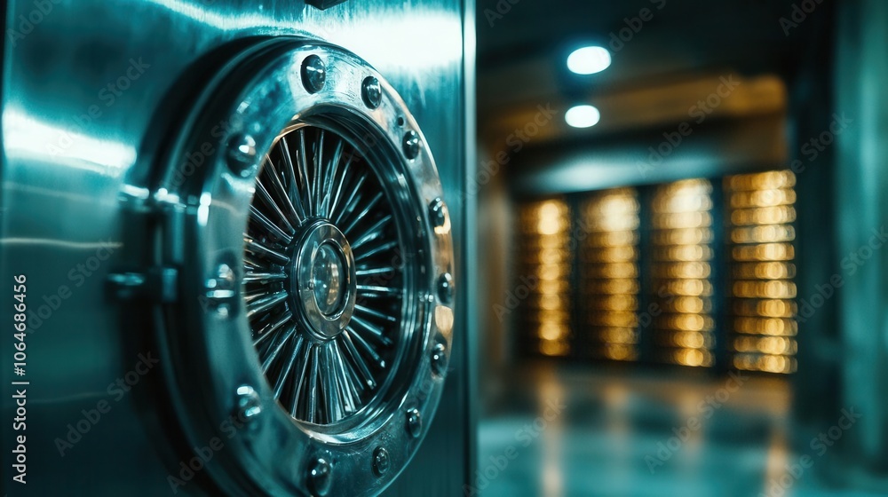 Bank vault door swinging open with nothing inside, empty shelves, stock ...