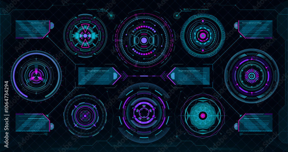 Circular futuristic HUD elements, digital Sci Fi interface. Future ...