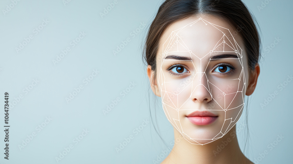 Facial recognition technology used to create a biometric scanning grid ...