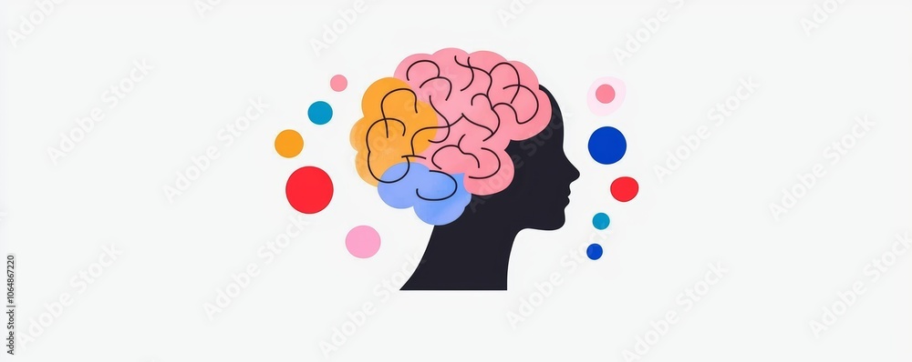 Psychology-inspired illustration of a womans profile with abstract ...