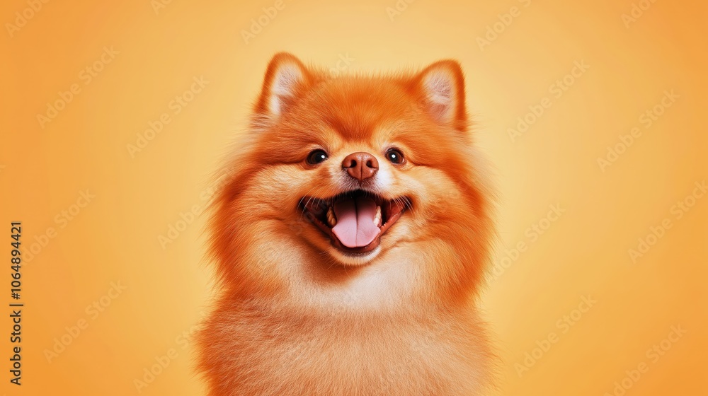 Smiling Pomeranian on Orange Background: A fluffy, orange Pomeranian ...