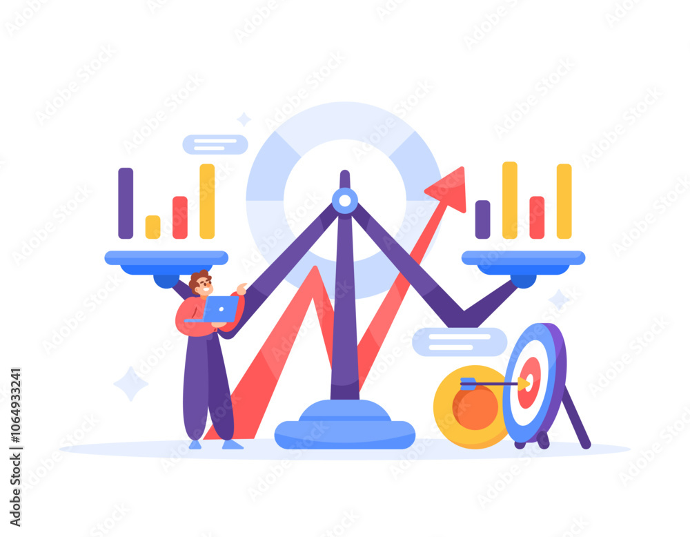benchmarking concept. weighing and comparing business data. analyzing ...