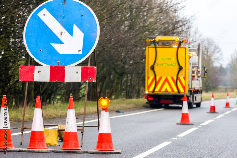 A Setup Of Roadworks Within The United Kingdom On One Of It's Millions ...