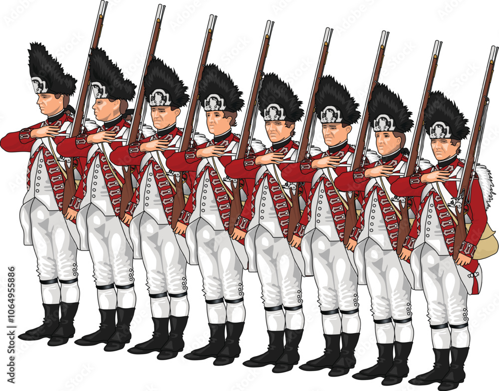 Group of British Grenadiers from American Revolutionary War. They are ...