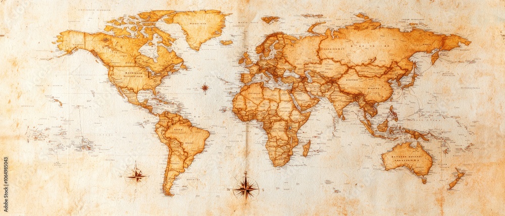 Faded map with markings of uncharted territories, invoking wanderlust ...