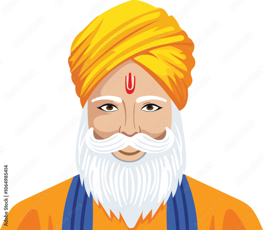 Avatar of Guru Nanak Dev Ji Element on White Background. Stock Vector ...