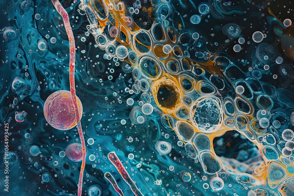 Colorful microscope shot of spermatogenesis stages, cellular details ...