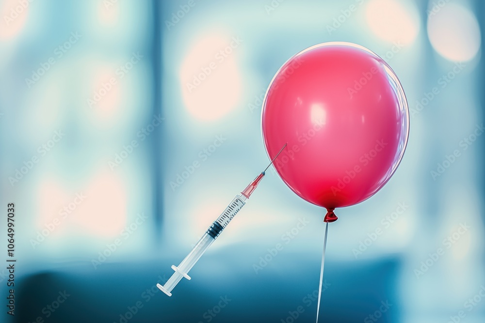 Sharp pain concept with needle poking balloon, symbolizing ...