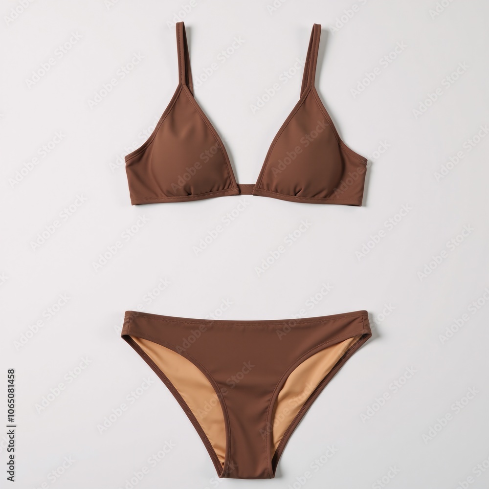 Female modern beachwear string bikini with flat triangle cups and low ...