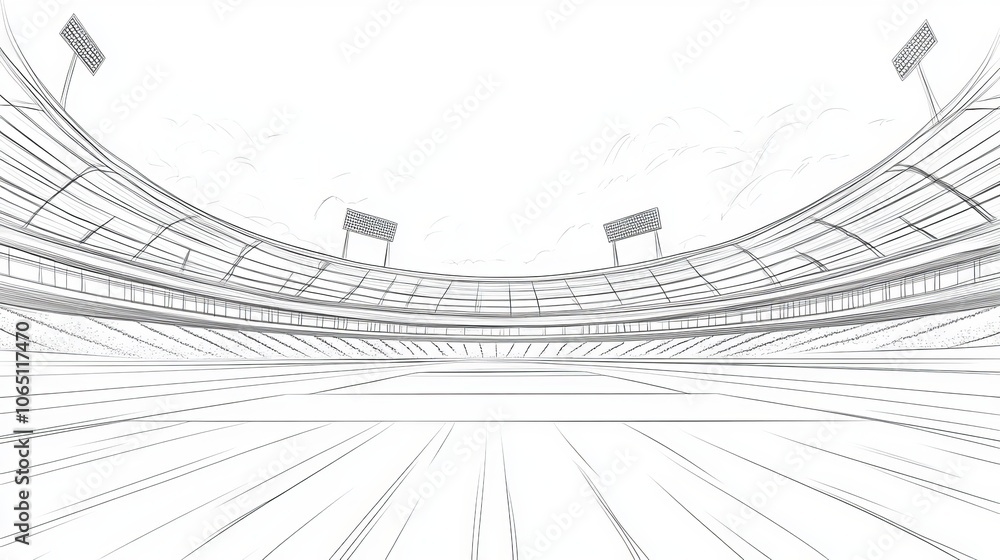 Line drawing of a cricket stadium, ideal for posters or vector art ...