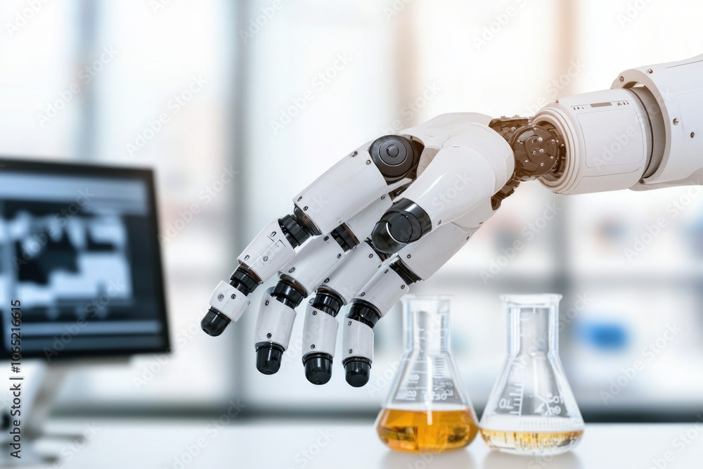 Robotic arms testing drug solubility with various solutions, shown in a ...