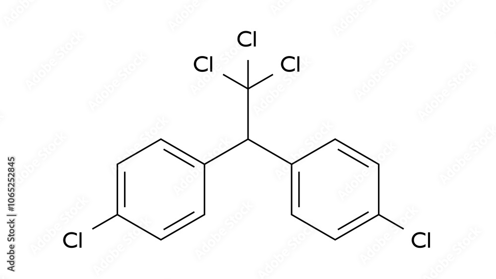 ddt molecule, structural chemical formula, ball-and-stick model ...
