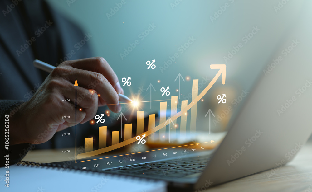Business graph with percentage, special offer of shopping department ...