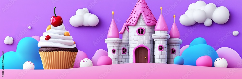Fantasy candy land castle landscape. Sweet confectionery illustration ...