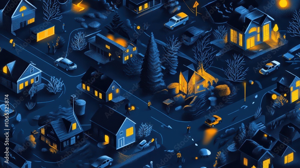 Natural Disaster Preparedness Illustration: Deep Navy and Amber Colors ...