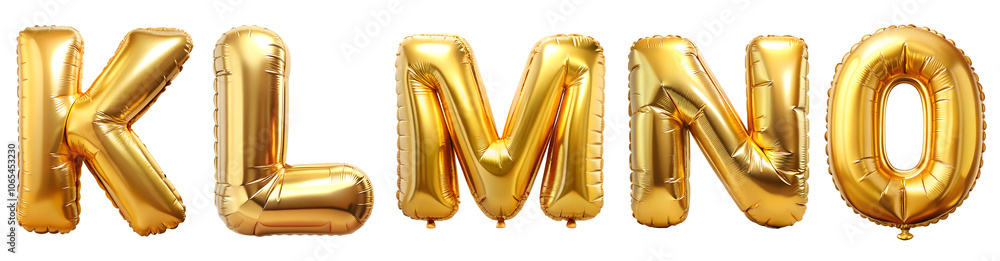 Set of letters K-O, alphabet made of golden balloons isolated on ...