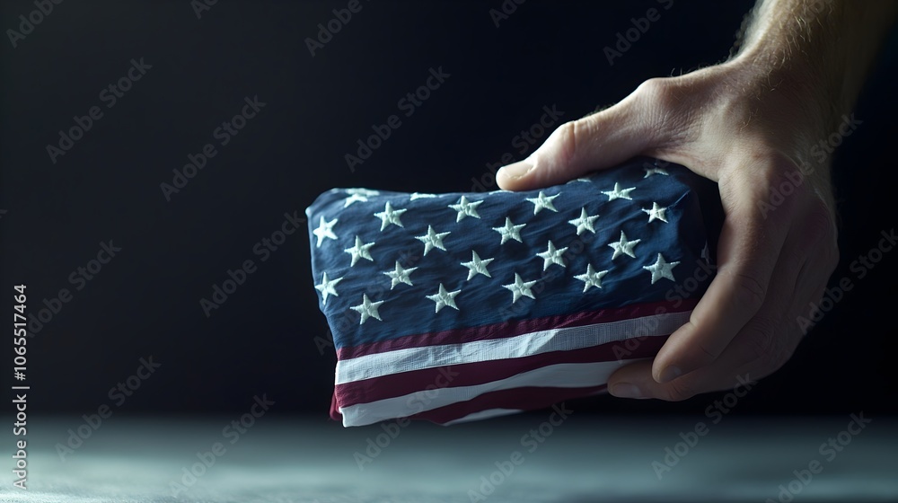Respectful Grasp of American Pride - A Solemn Hand Holding a Folded ...