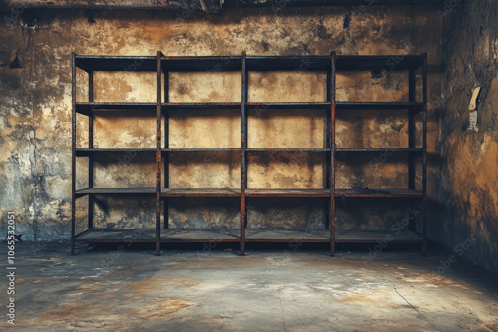 Stock-Foto „A photograph depicting an empty metal shelving unit in a ...