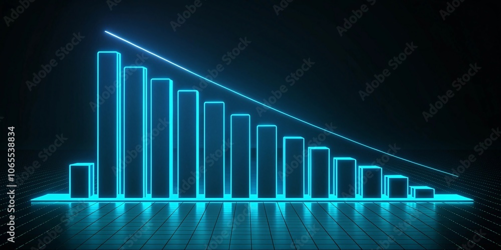 Futuristic Neon Blue Bar Graph Illustrating Financial Decline in a ...