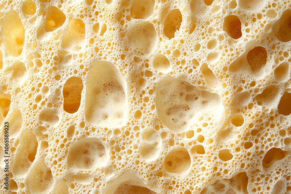 A detailed close-up of a yellow sponge, highlighting its porous texture ...