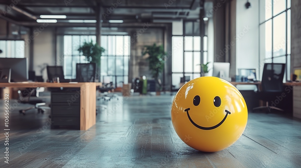 Positivity in the workplace demonstrated by a yellow smiling ball in ...