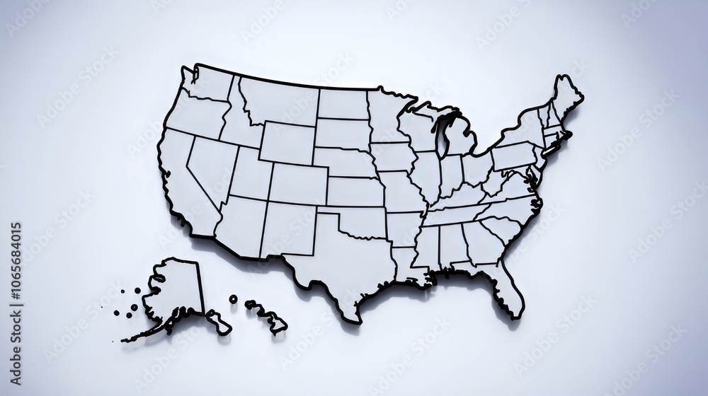 USA map with states isolated on a white background. United States of ...