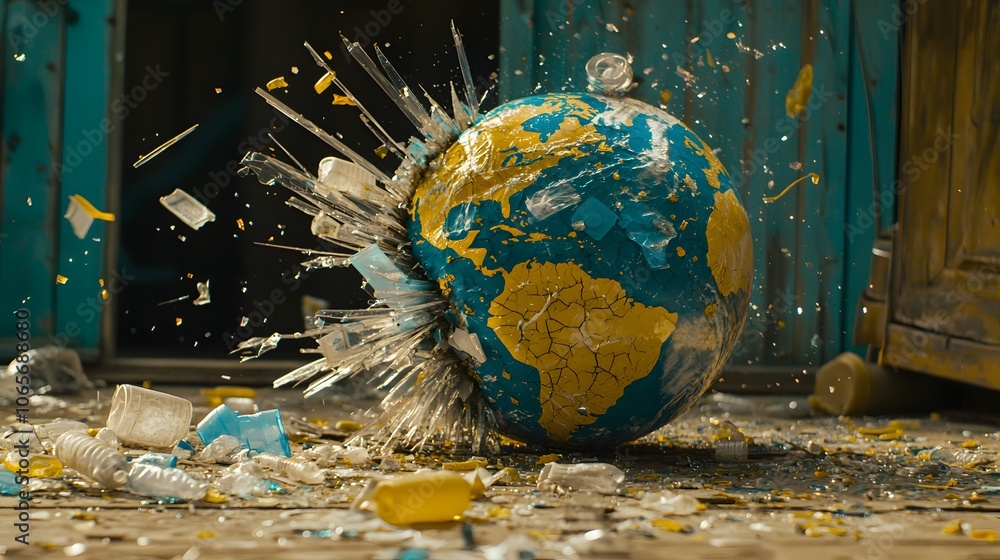 Plastic Pollution Impact : plastic pollution. A cracked Earth globe ...