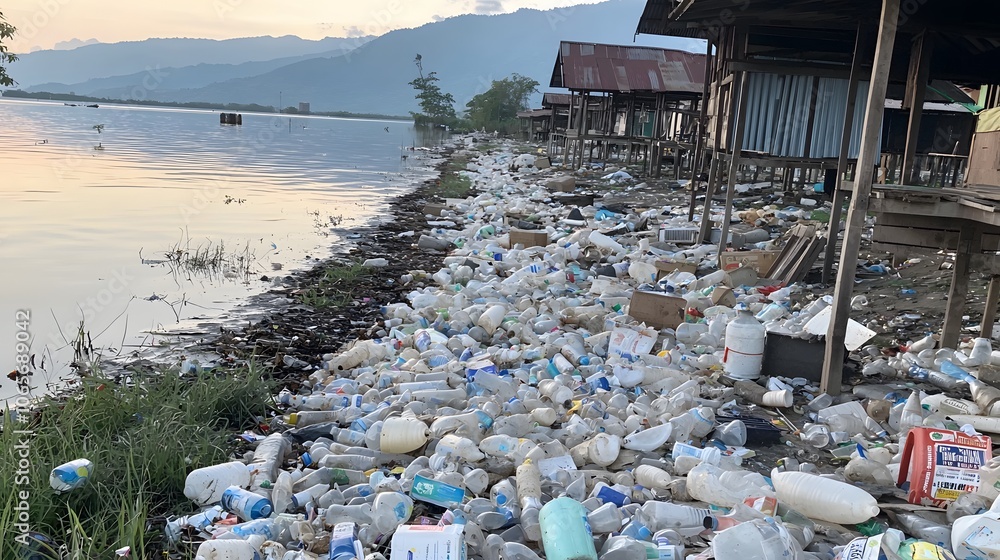 Plastic-Free Seascape : plastic pollution. A serene coastal scene with ...
