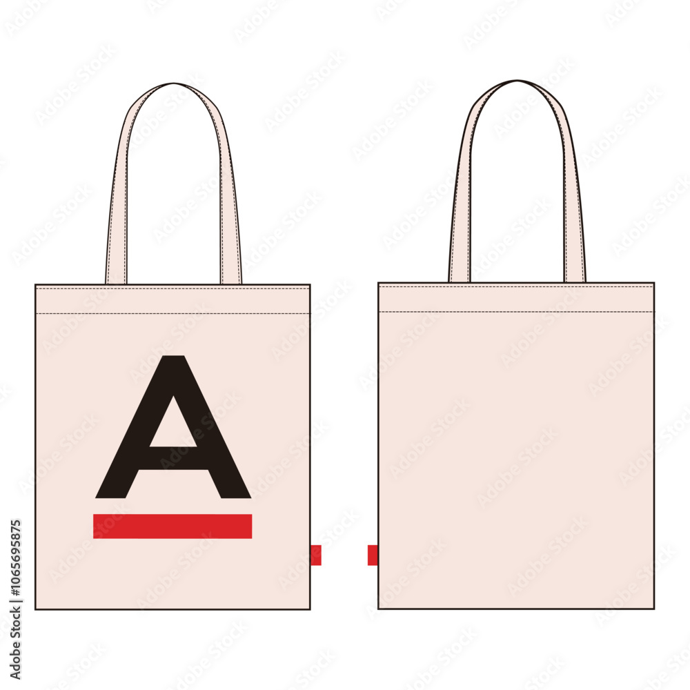 Beige tote bag with a bold black letter "A" and red underline, shown in ...