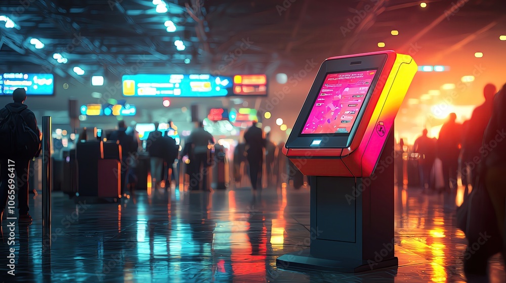 Airline check-in kiosk with touchscreen display Airport check-in kiosk ...