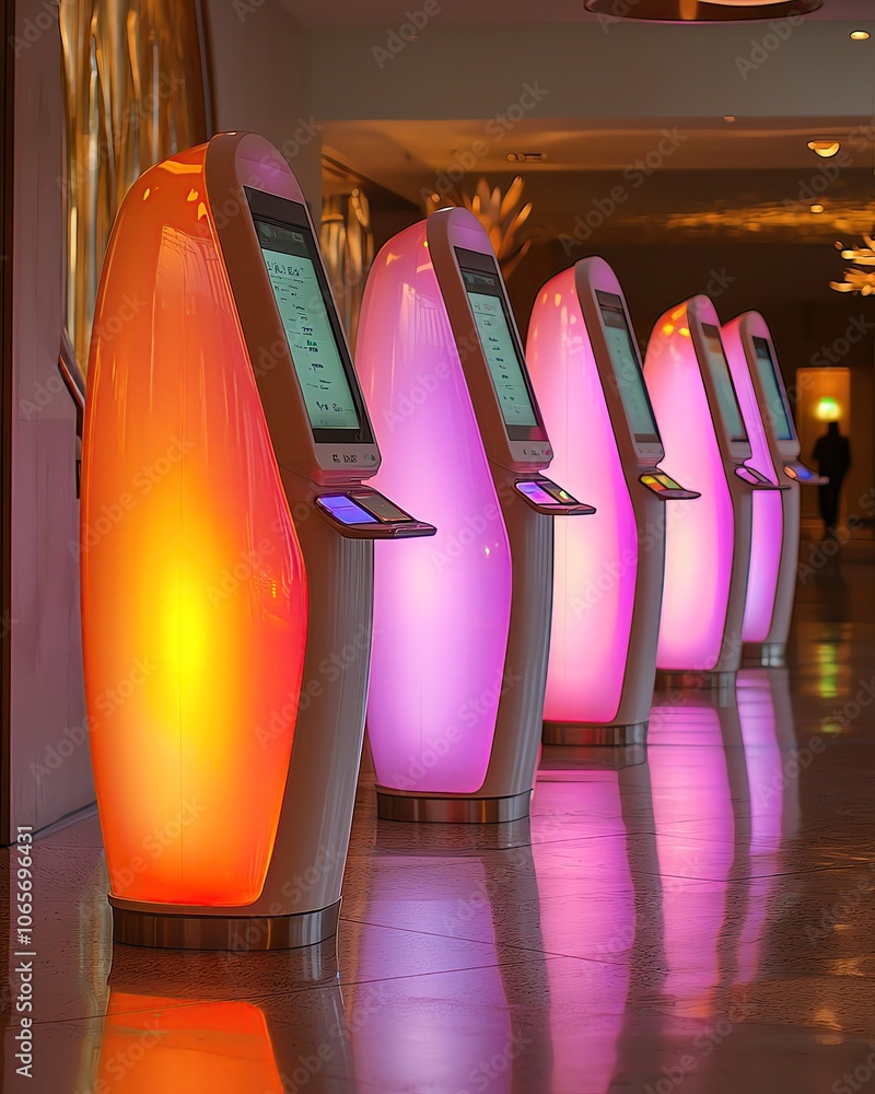 Airline check-in kiosk with touchscreen display Futuristic interactive ...