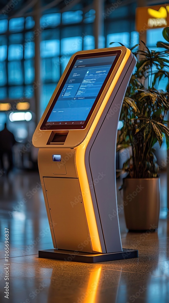 Airline check-in kiosk with touchscreen display Self-service airport check-in kiosk Stock ...