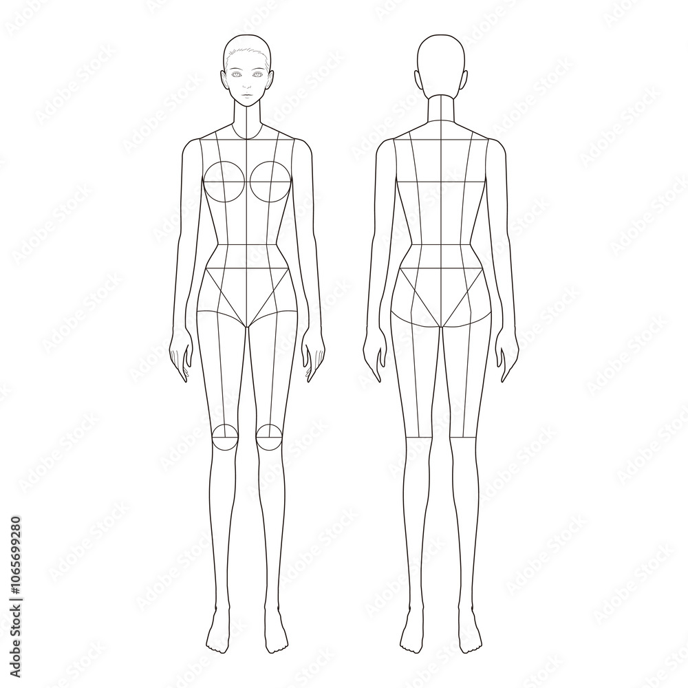 Female Body Outline Front and Back View Template Stock Vector | Adobe Stock