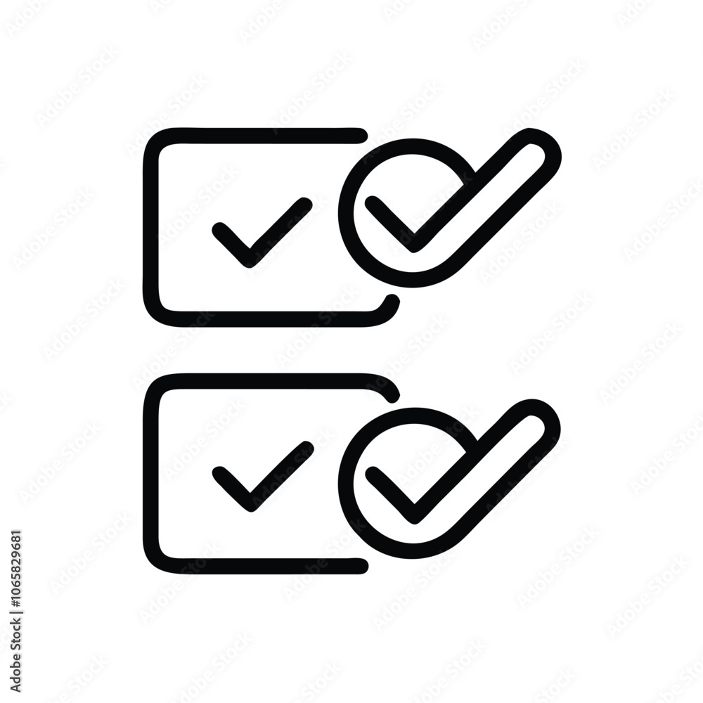 Double Check Mark Icons in Boxes Outline, Black outline icon of two ...