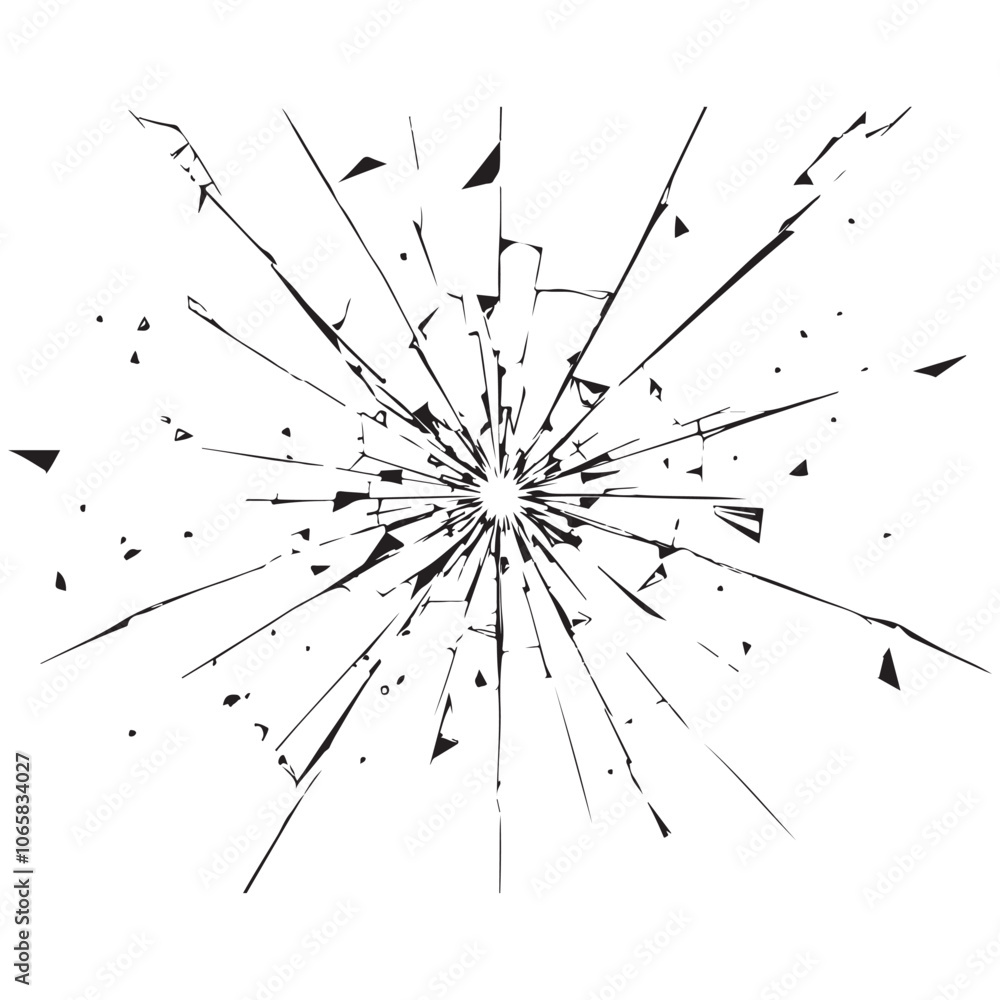 High-Contrast Black-and-White Vector Illustration of Shattered Glass ...