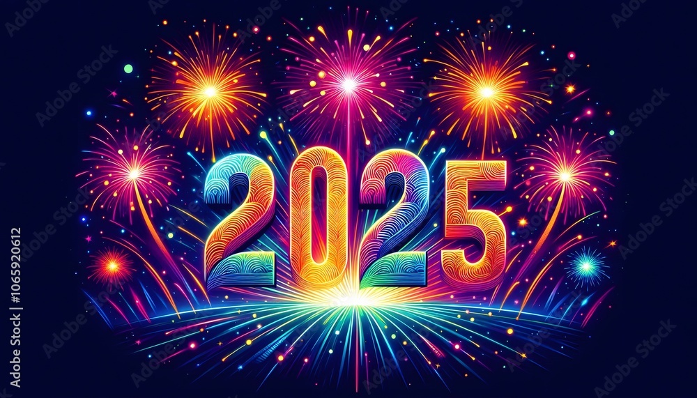 2025 New Year Fireworks Celebration Illustration, background 4k, pc, hd ...