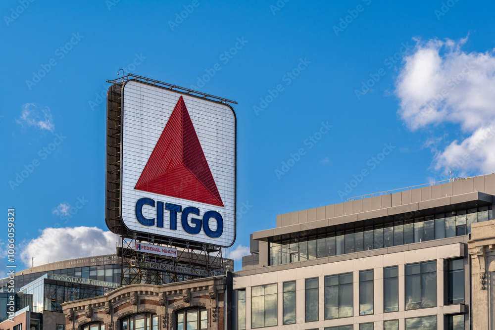 Iconic Citgo sign with blue sky background, on October 27, 2024, Boston ...