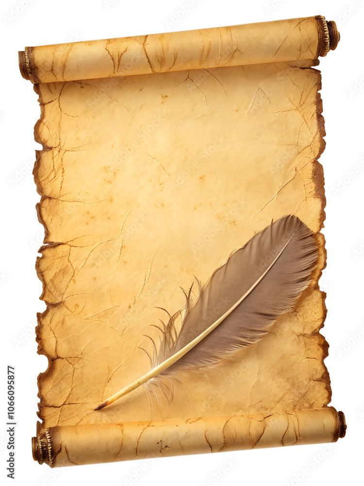 Blank parchment paper Isolated white Transparent Old antique page and ...