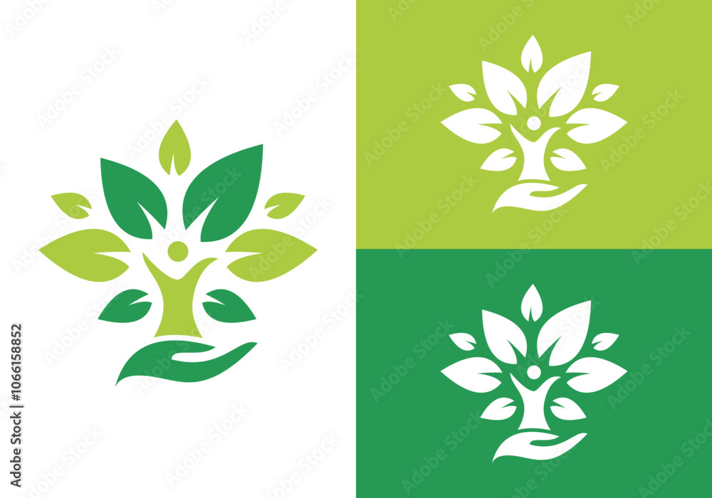 Tree and human line art nature logo vector design. hand tree logo ...