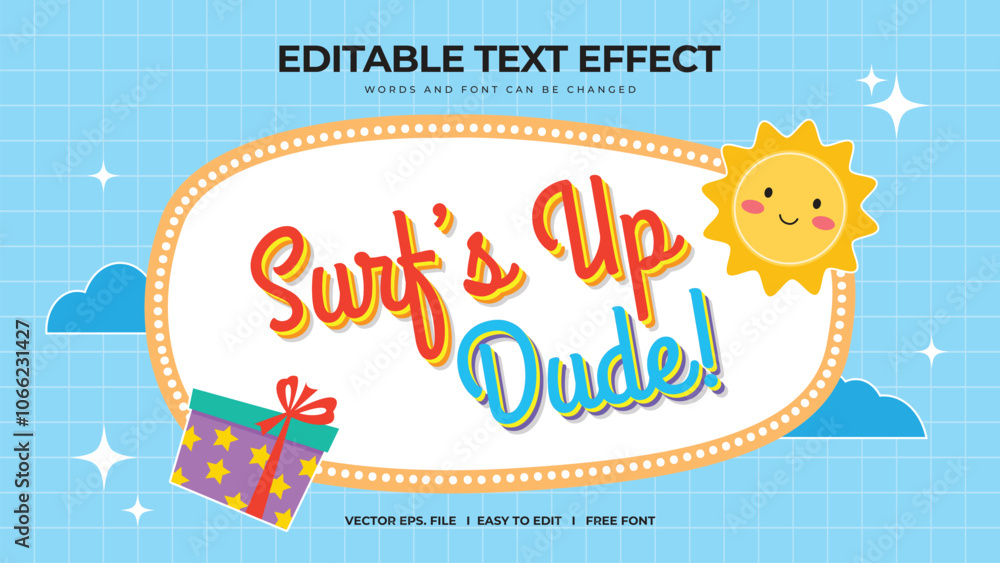 Surf up editable text effect lettering typography in kids summer theme ...