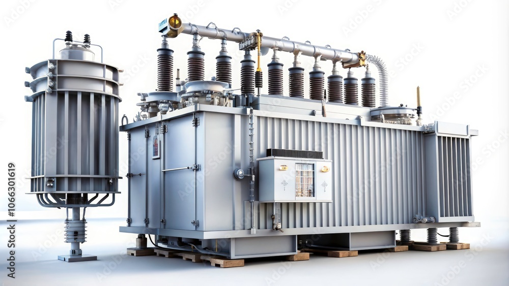High Voltage Transformer on White Background - Essential Element of ...