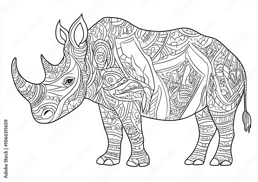 Intricate Rhino Zentangle A Detailed Illustration for Coloring ...